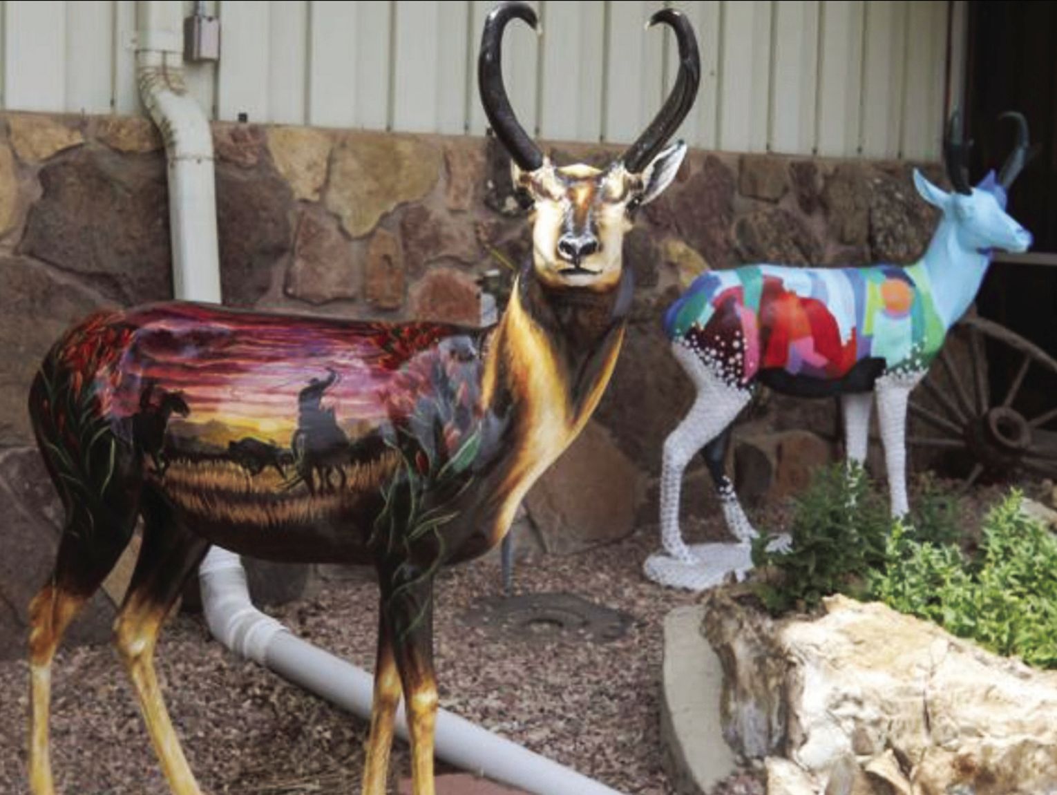 Newly painted pronghorn statues at Rockpile